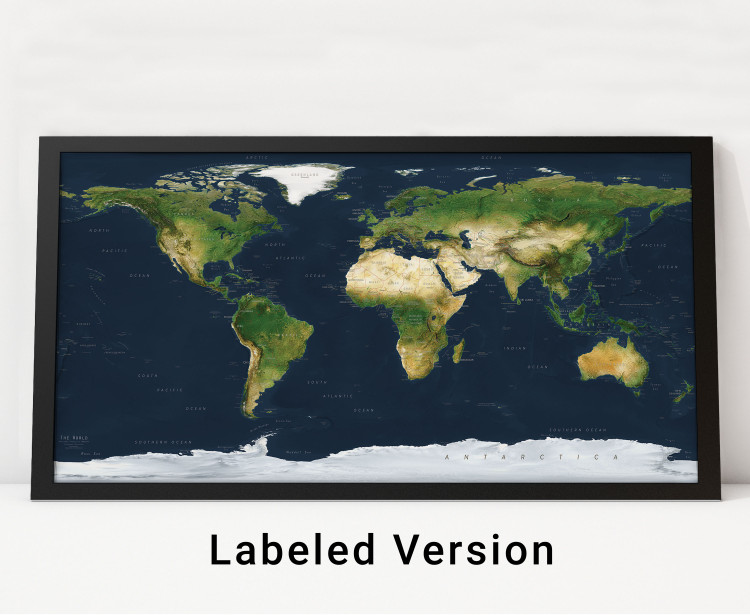 World Physical Satellite Image Wall Map with Navy Oceans | World Wall ...