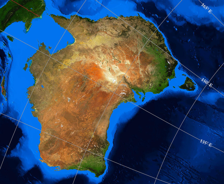 World Satellite Image Map - Topography & Bathymetry - Oblique Mercator ...