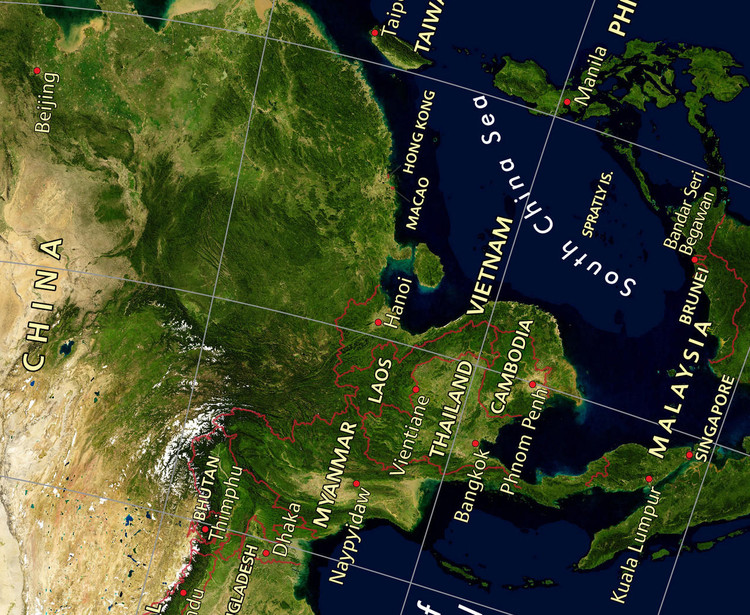 World Physical Satellite Image Map - Oblique Mercator Projection ...