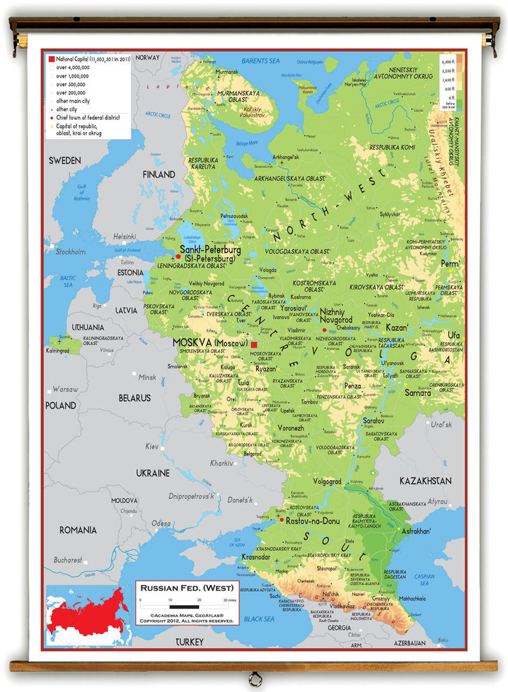 European Russia Map Plus Terrain With Countries, Capitals,, 60% OFF