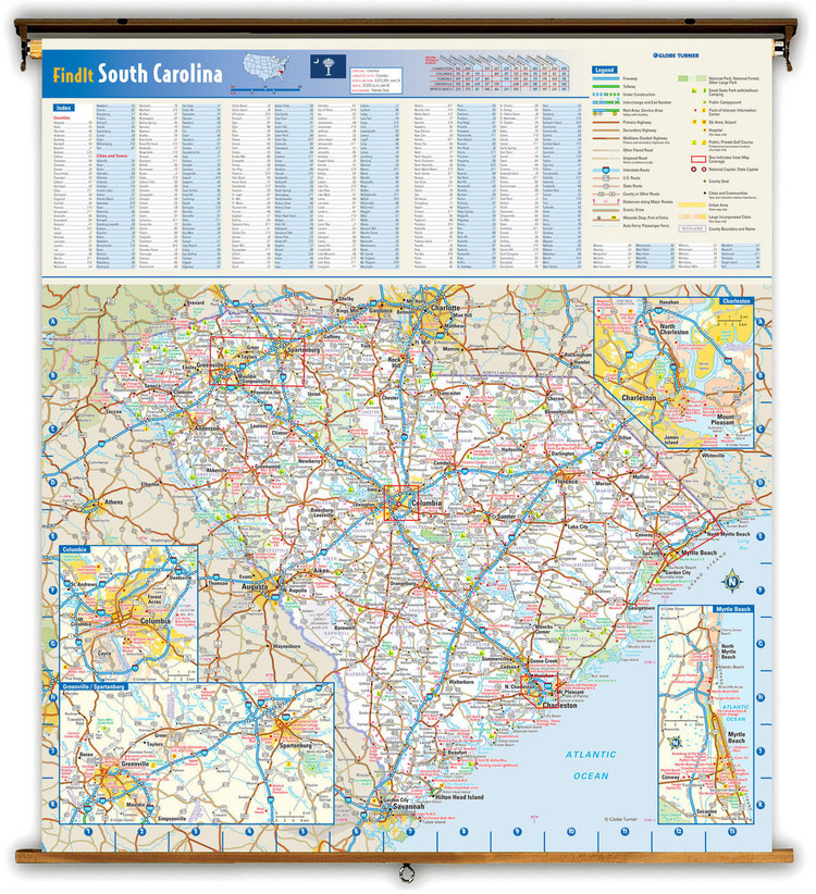 South Carolina Reference Spring Roller Map | World Maps Online