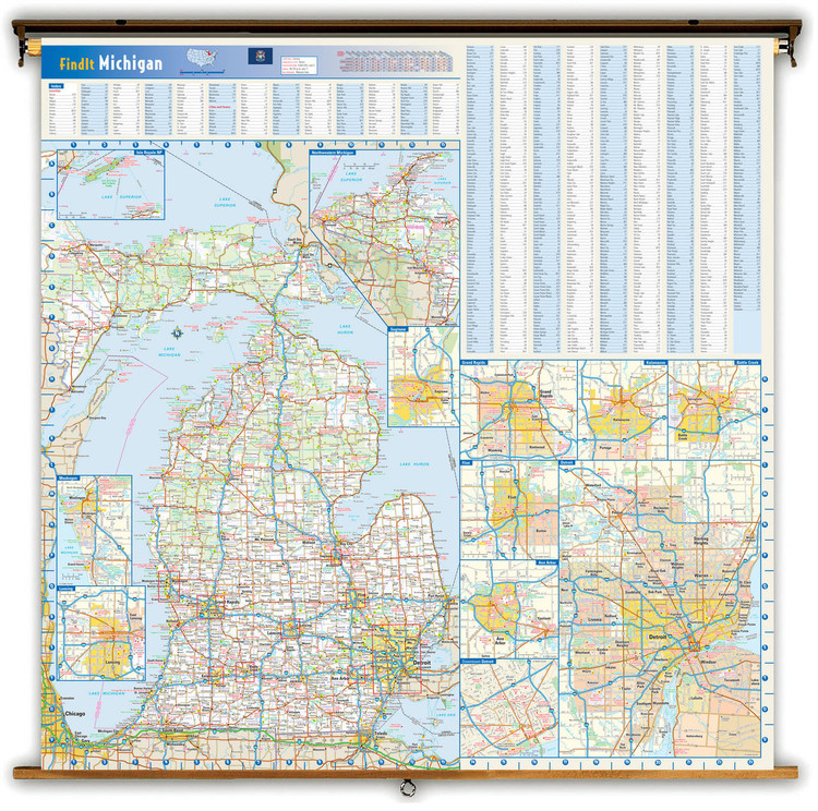 Michigan Reference Spring Roller Map | World Maps Online