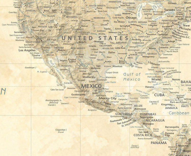 Sepia Tones Old World Style Wallpaper Map Mural | World Maps Online