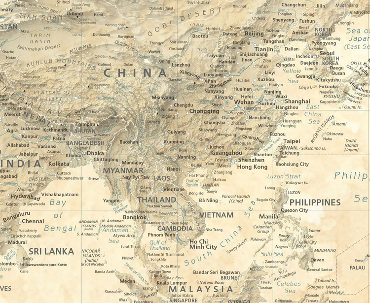 Sepia Tones World Political Map Wall Map | World Maps Online