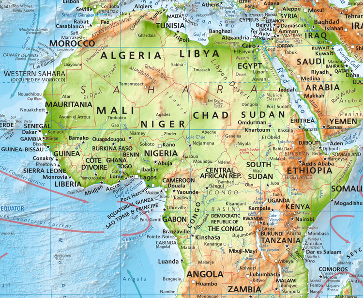 Advanced World Physical Classroom Wall Map | World Maps Online