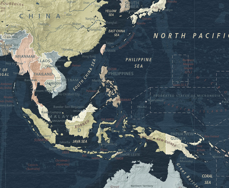 Dark Navy Ocean World Political Map Mural | World Maps Online