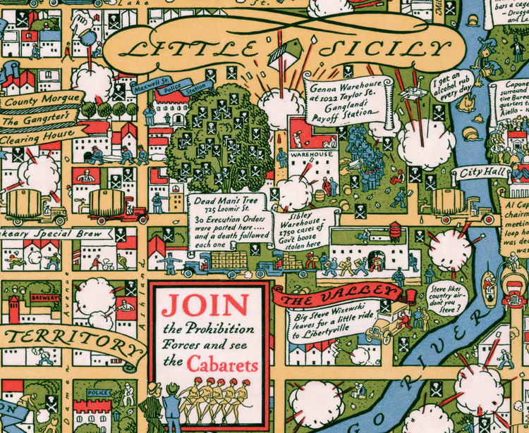 Chicago Gangland Map - Vintage 1931 Pictorial Map by Bruce Roberts ...