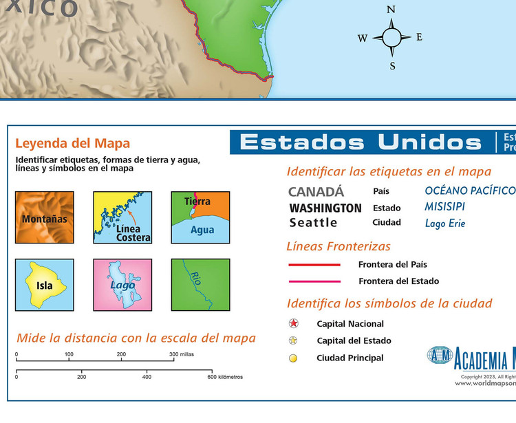 U.S. Spanish Language Early Learner Spring Roller Map | World Maps Online