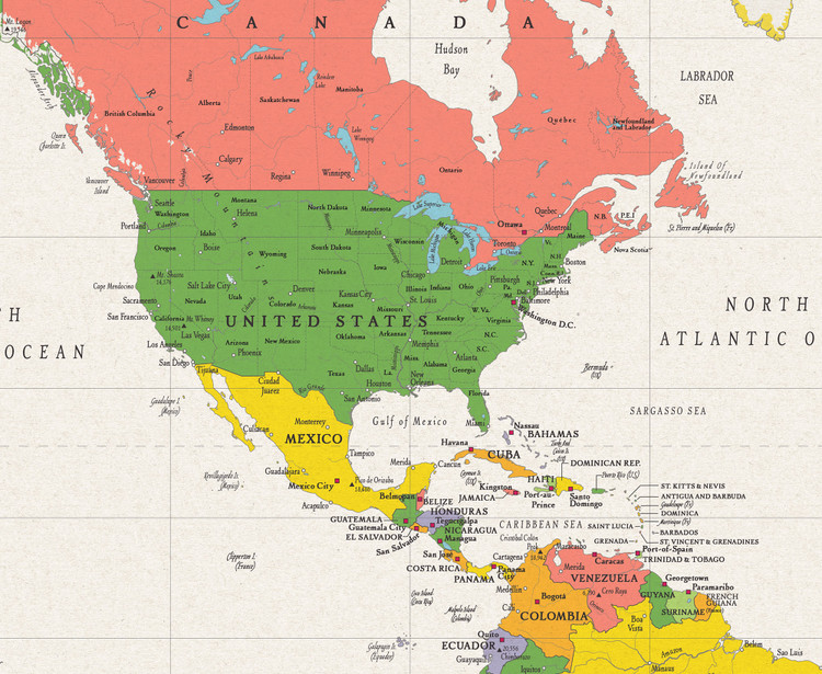 White Oceans World Political Wall Map | World Maps Online
