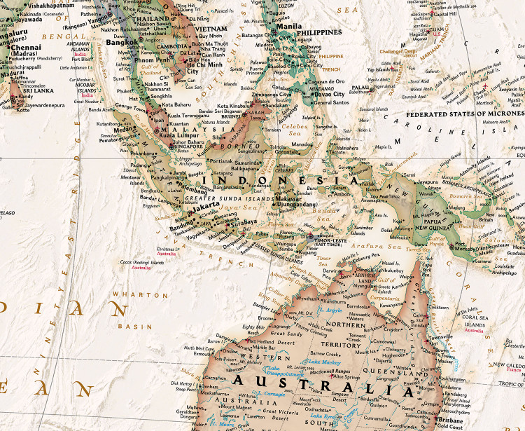 Push Pin World Map - National Geographic Executive Antique Oceans