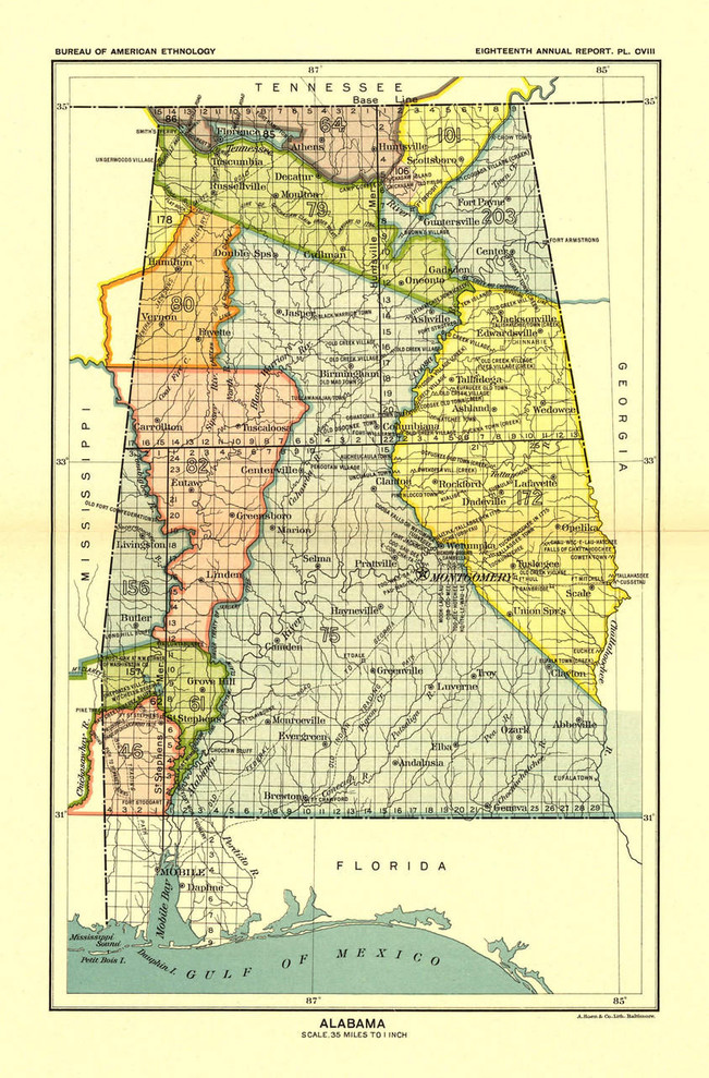 Historical Map of Alabama - Indian Lands - 1869 | World Maps Online