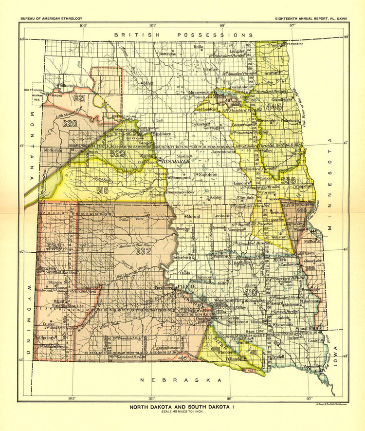 Historical Map of North Dakota & South Dakota - Indian Lands - 1896 ...