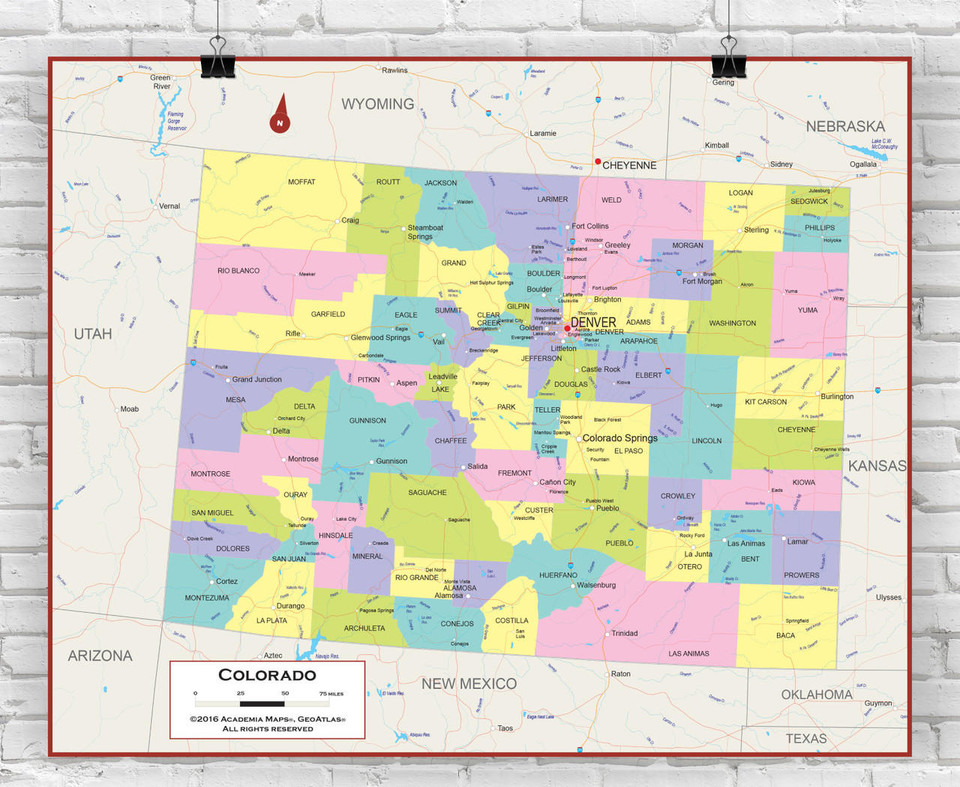 Colorado Wall Map - Political | World Maps Online