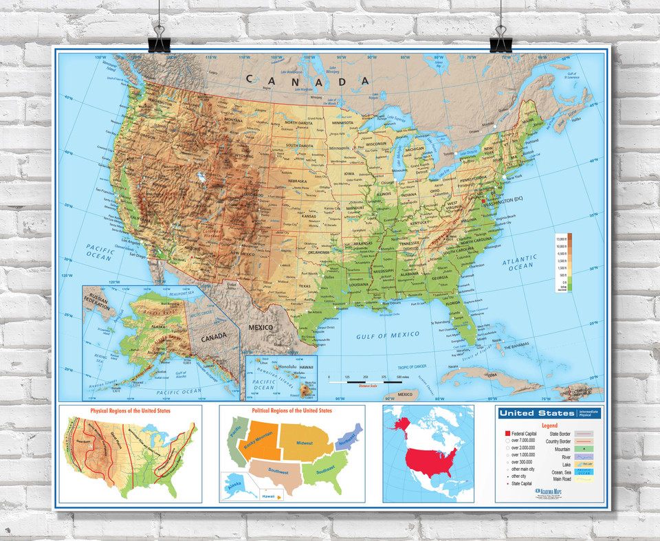Intermediate U.S. & World Physical Classroom Wall Map Set | World Maps ...