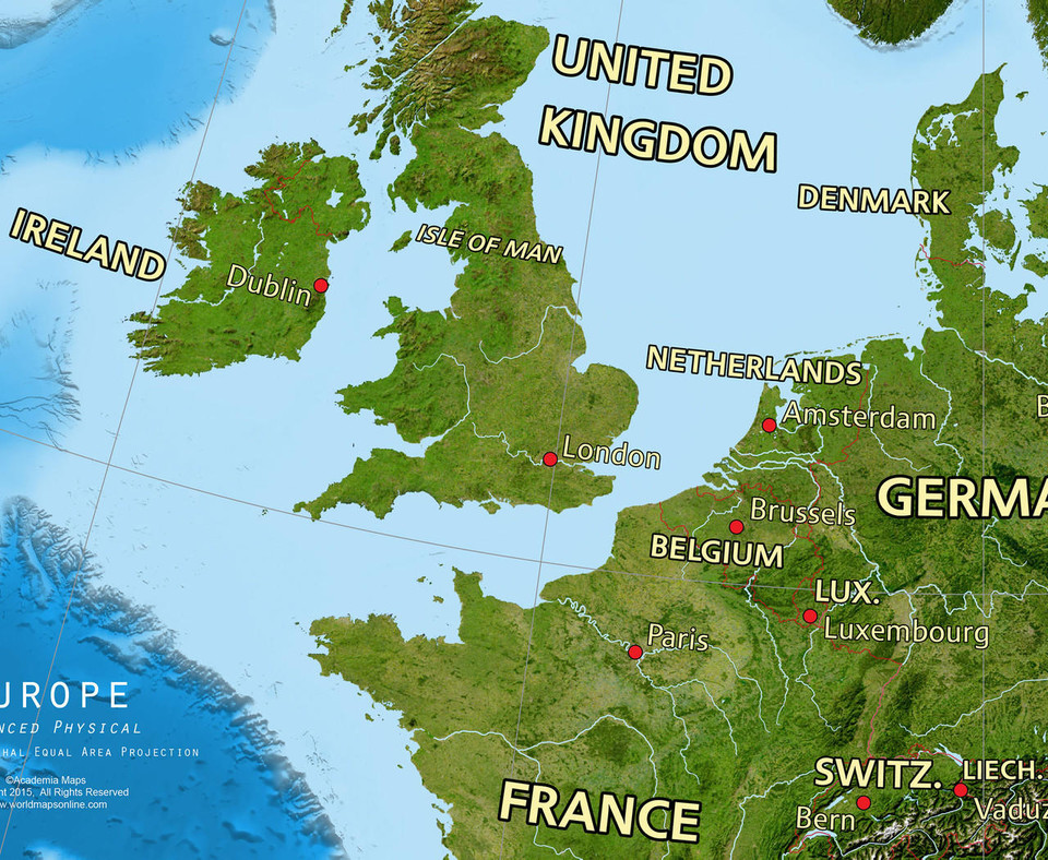Europe Enhanced Satellite Image Map | World Maps Online