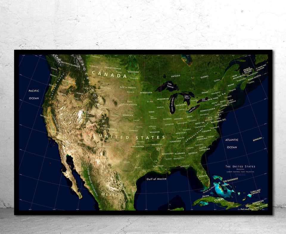 United States Physical Satellite Image Wall Map | World Maps Online