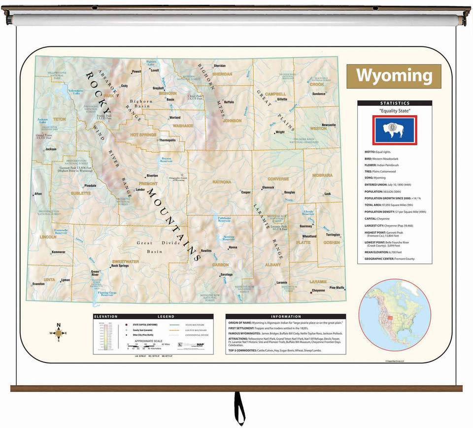 North America Large Shaded Relief Map on Spring Roller from Kappa Maps ...