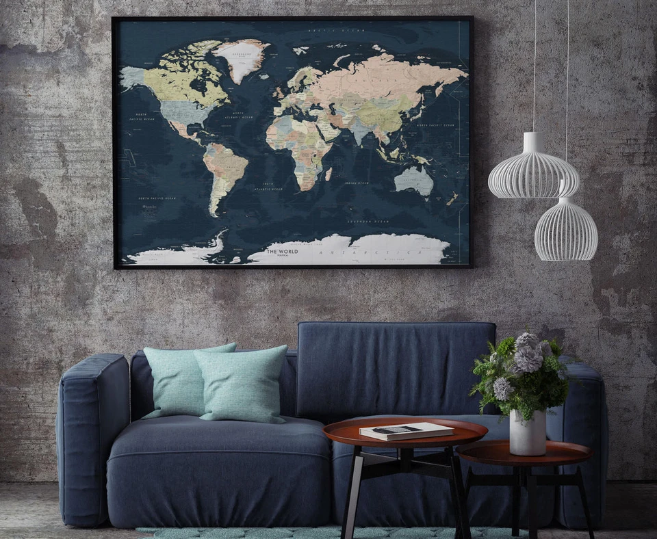 Personalized World Map - Dark Navy Oceans Political | World Maps Online