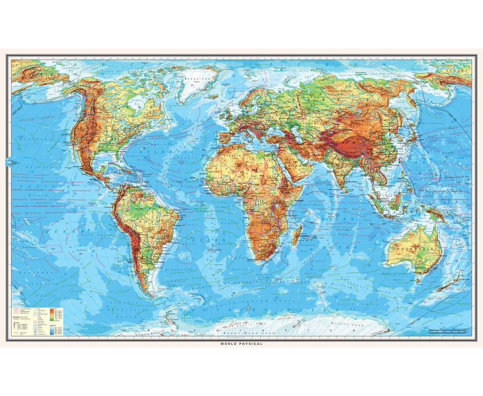 Klett Advanced World Physical Classroom Map Removable Wallpaper Mural ...