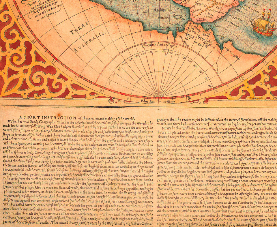 Historic World Map Print - 1637 w/ Supplemental Text | World Maps Online