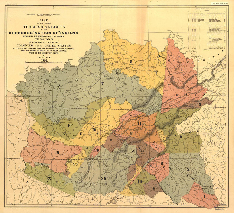 Historic Map - United States - Cherokee Nation - Cession Boundaries ...