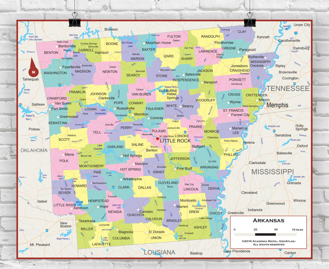 Arkansas Wall Map - Political | World Maps Online