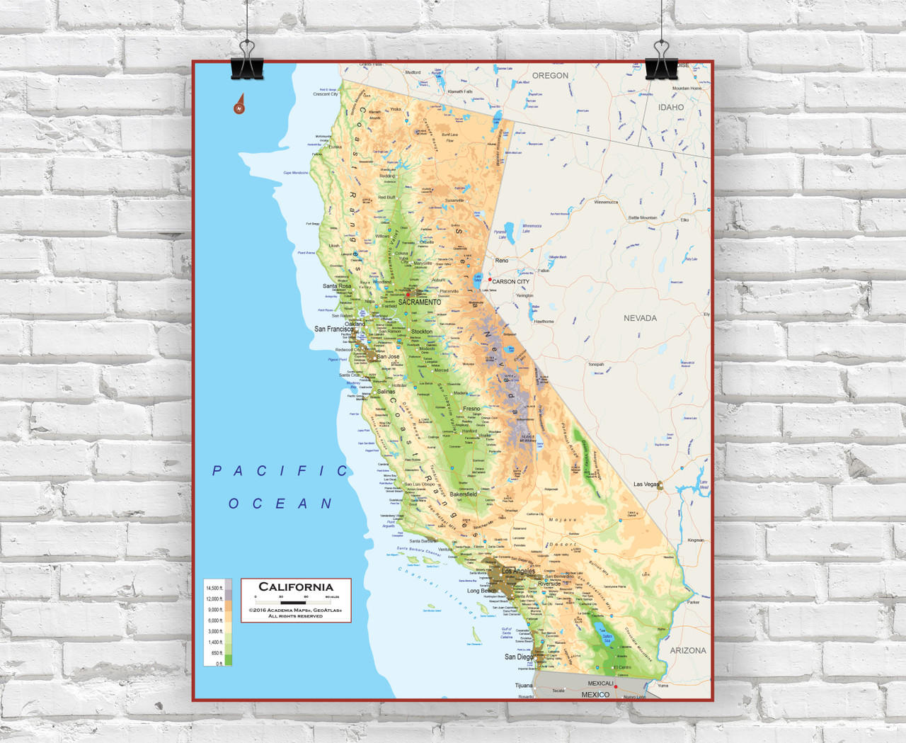 California Wall Map - Physical | World Maps Online