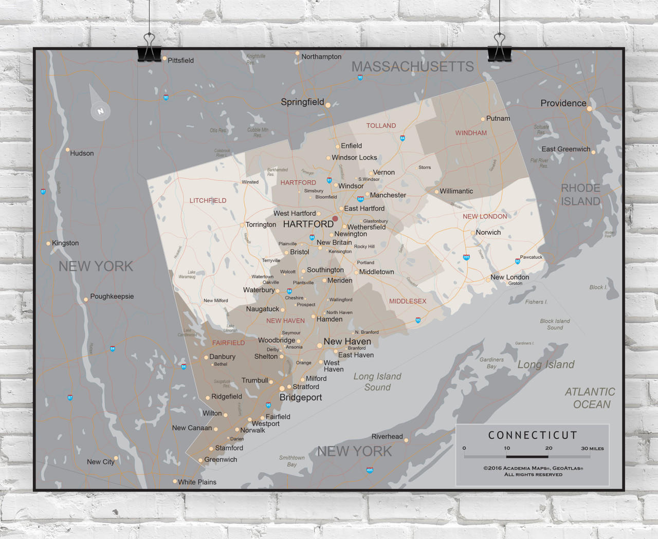 Connecticut Wall Map - Executive | World Maps Online