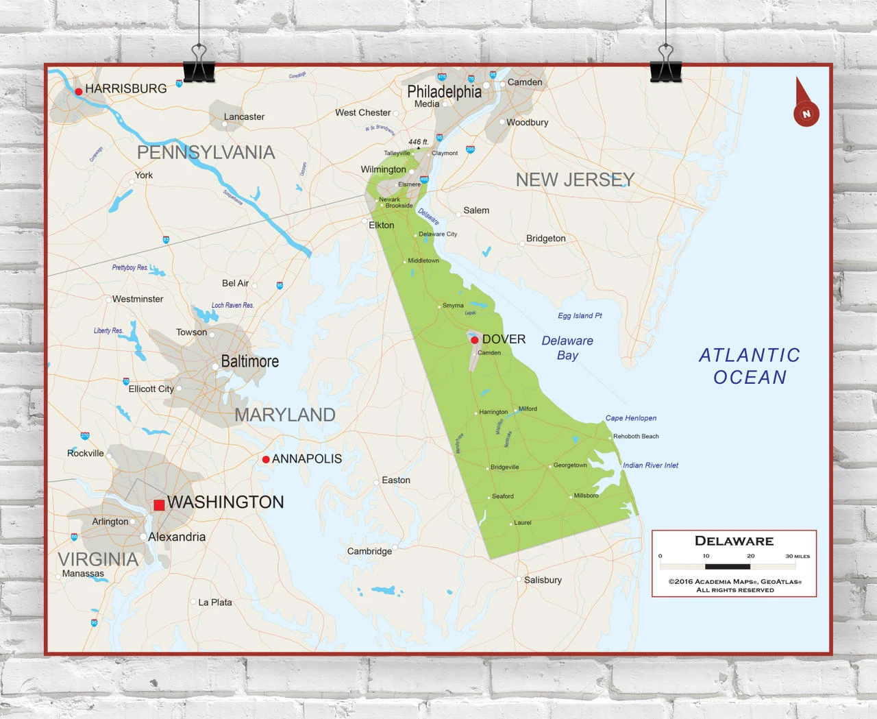 Delaware Wall Map - Physical | World Maps Online