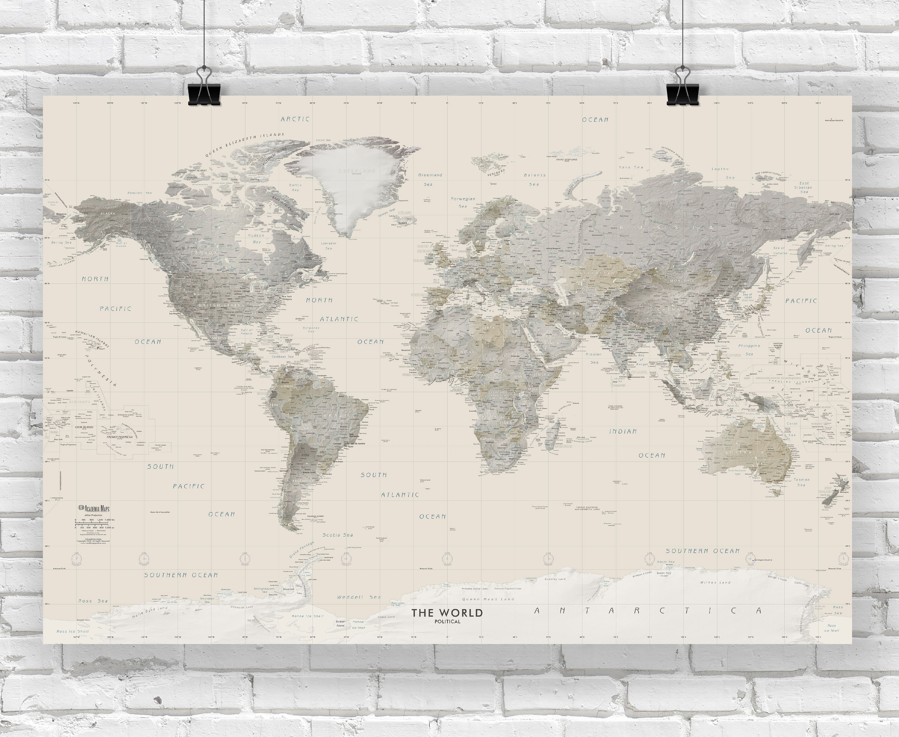 Neutral Tones World Political Wall Map | World Maps Online