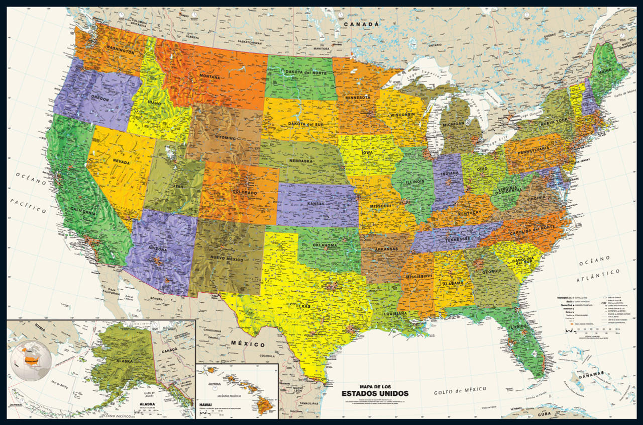 Contemporary Spanish Language United States Wall Map | World Maps Online