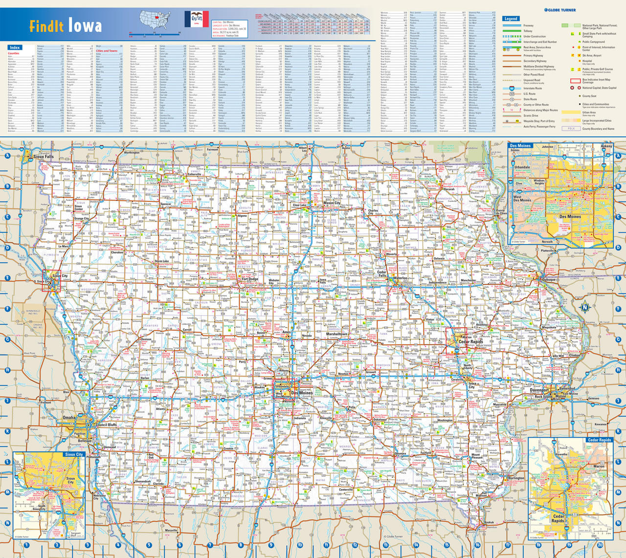Iowa Reference Wall Map | World Maps Online