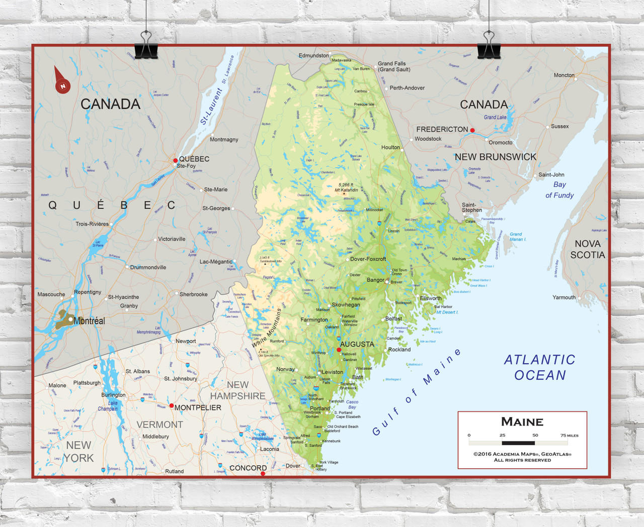 Maine Wall Map - Physical | World Maps Online