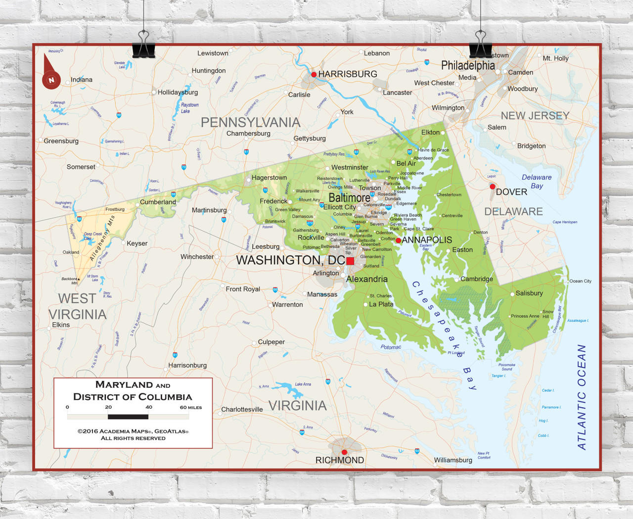 Maryland Wall Map - Physical | World Maps Online