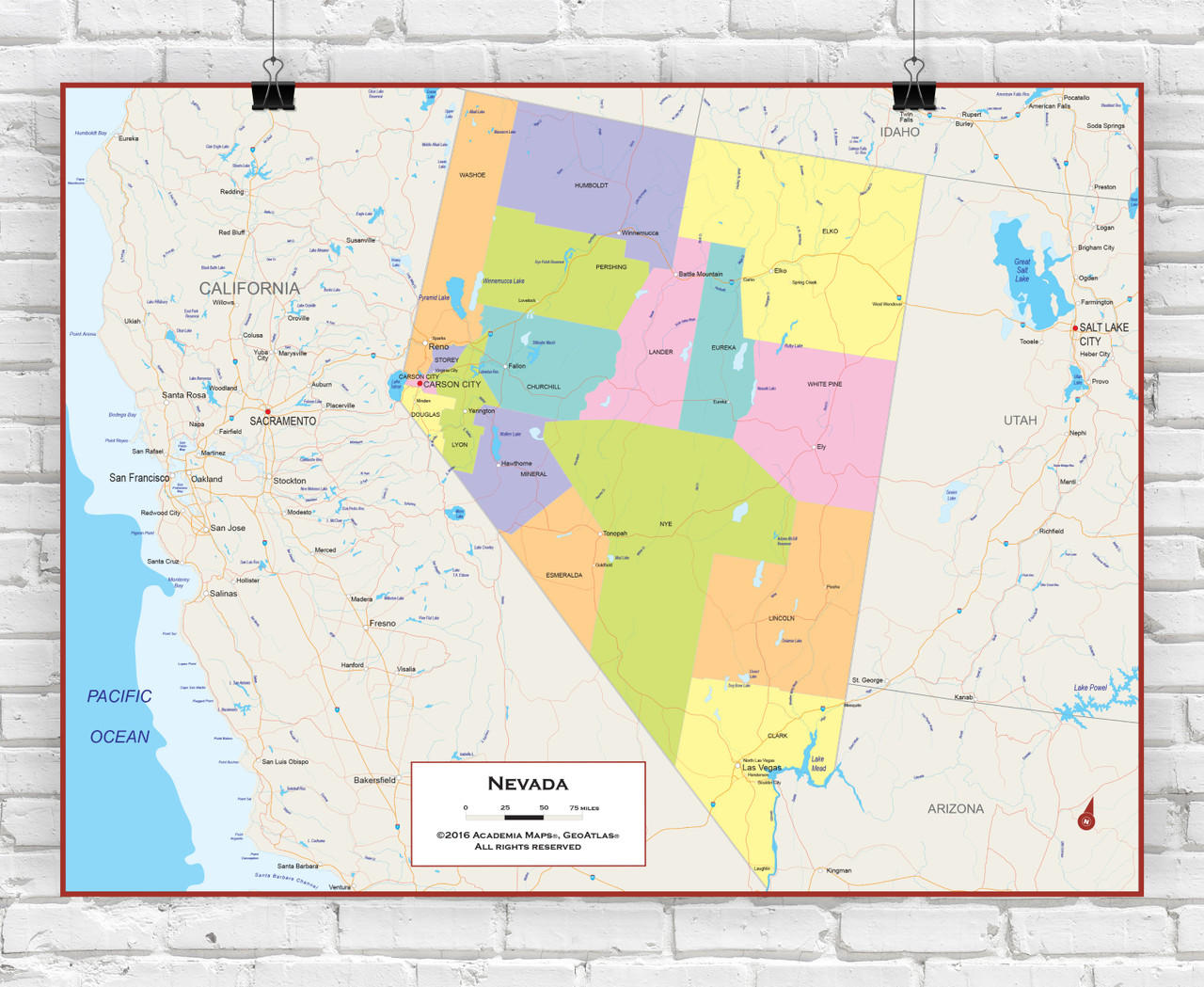 Nevada Wall Map - Political | World Maps Online