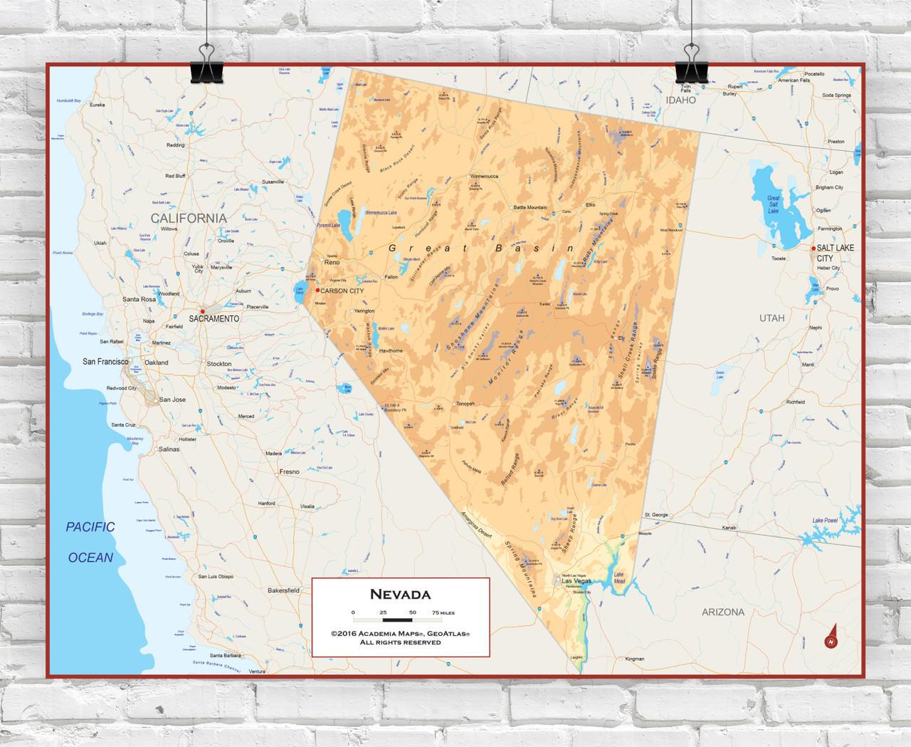 Nevada Wall Map - Physical | World Maps Online