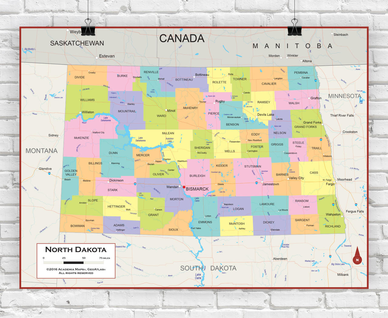 North Dakota Wall Map - Political | World Maps Online