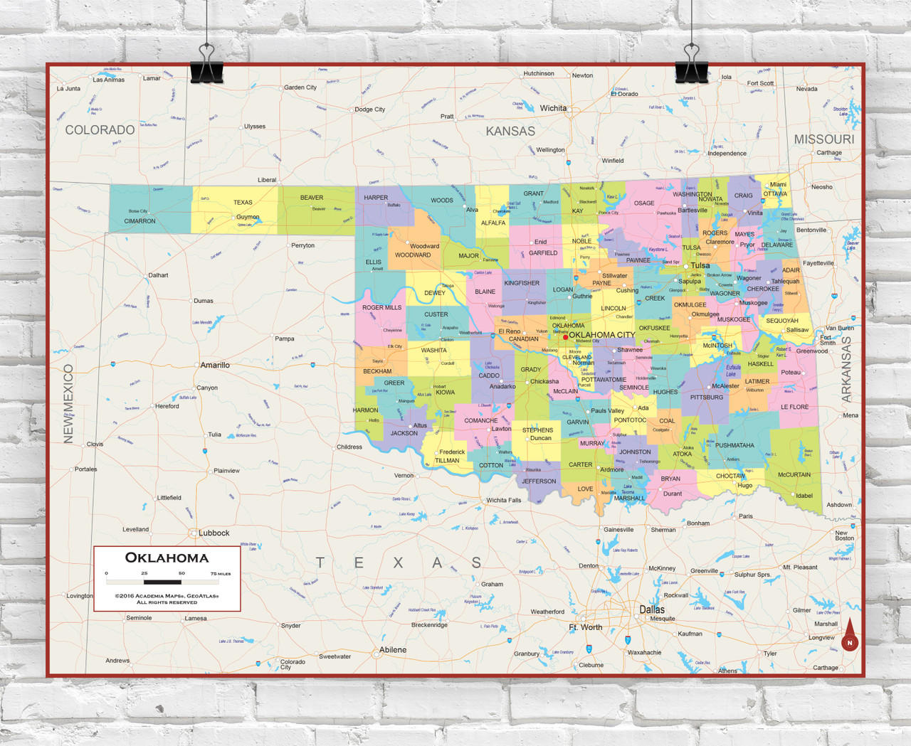 Oklahoma Wall Map - Political | World Maps Online