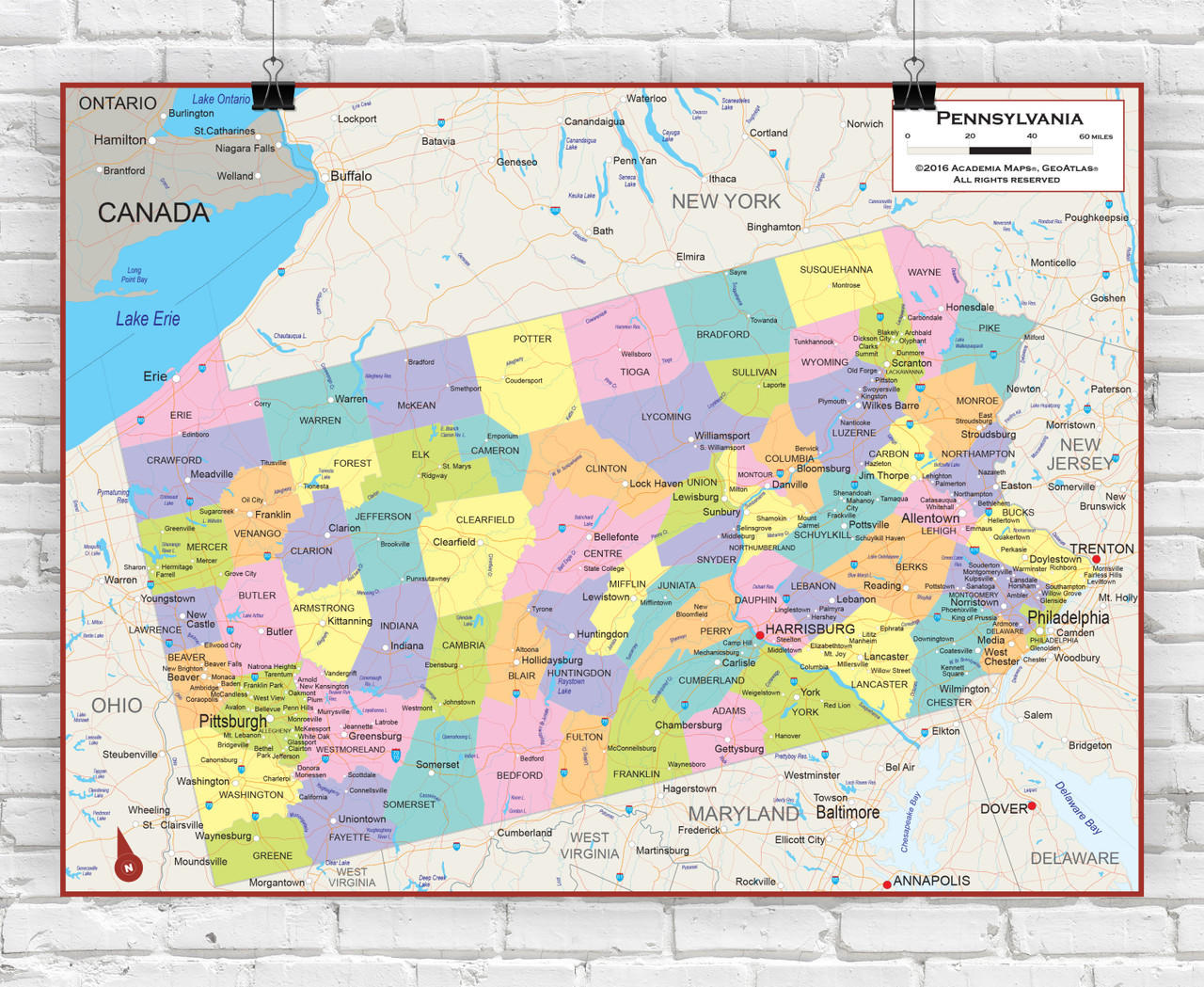 Pennsylvania Wall Map - Political | World Maps Online