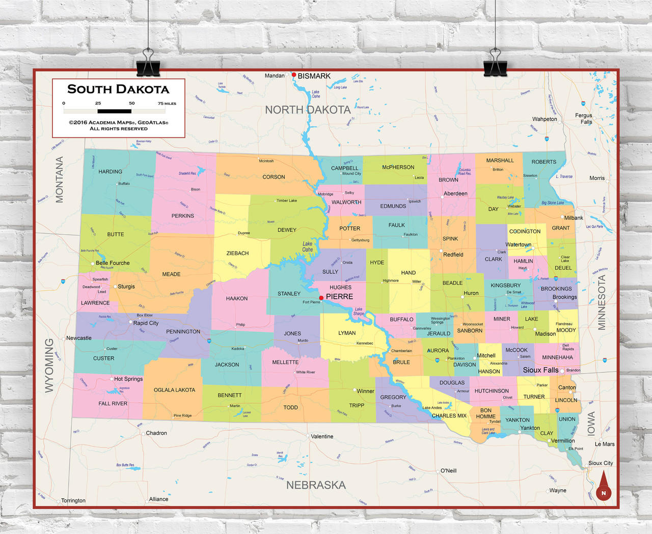 South Dakota Wall Map - Political | World Maps Online