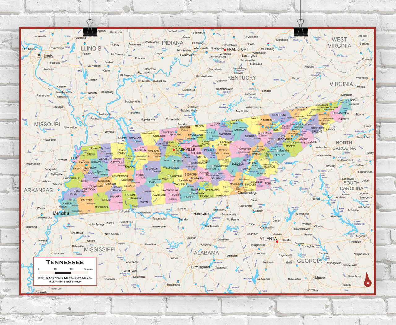 Laminated Map Large Detailed Administrative Map Of Tennessee State Images
