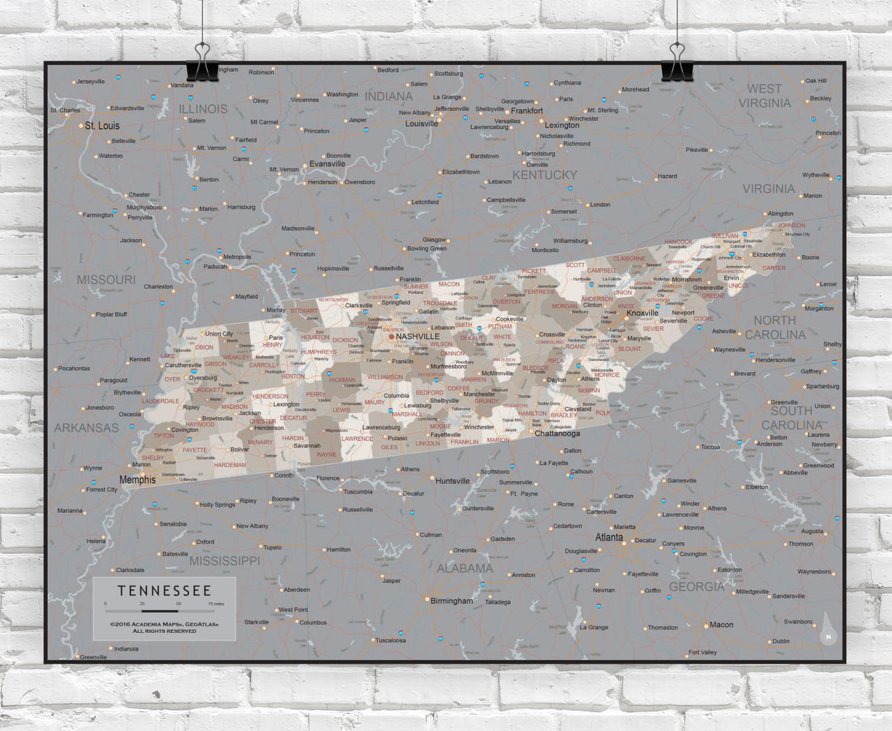 Tennessee Wall Map - Executive | World Maps Online