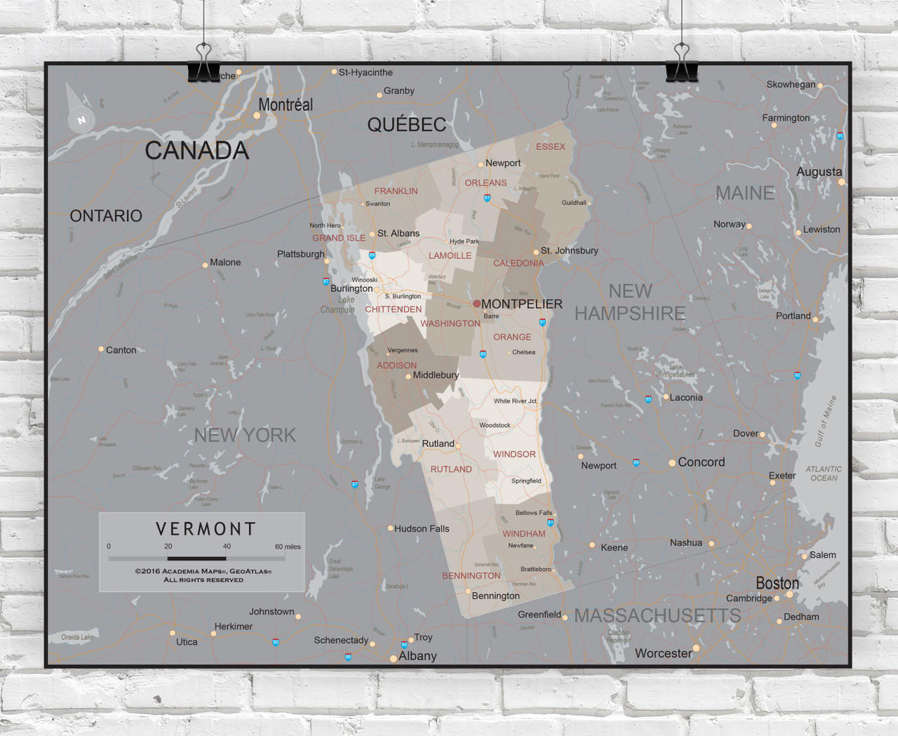 Vermont Wall Map - Executive | World Maps Online