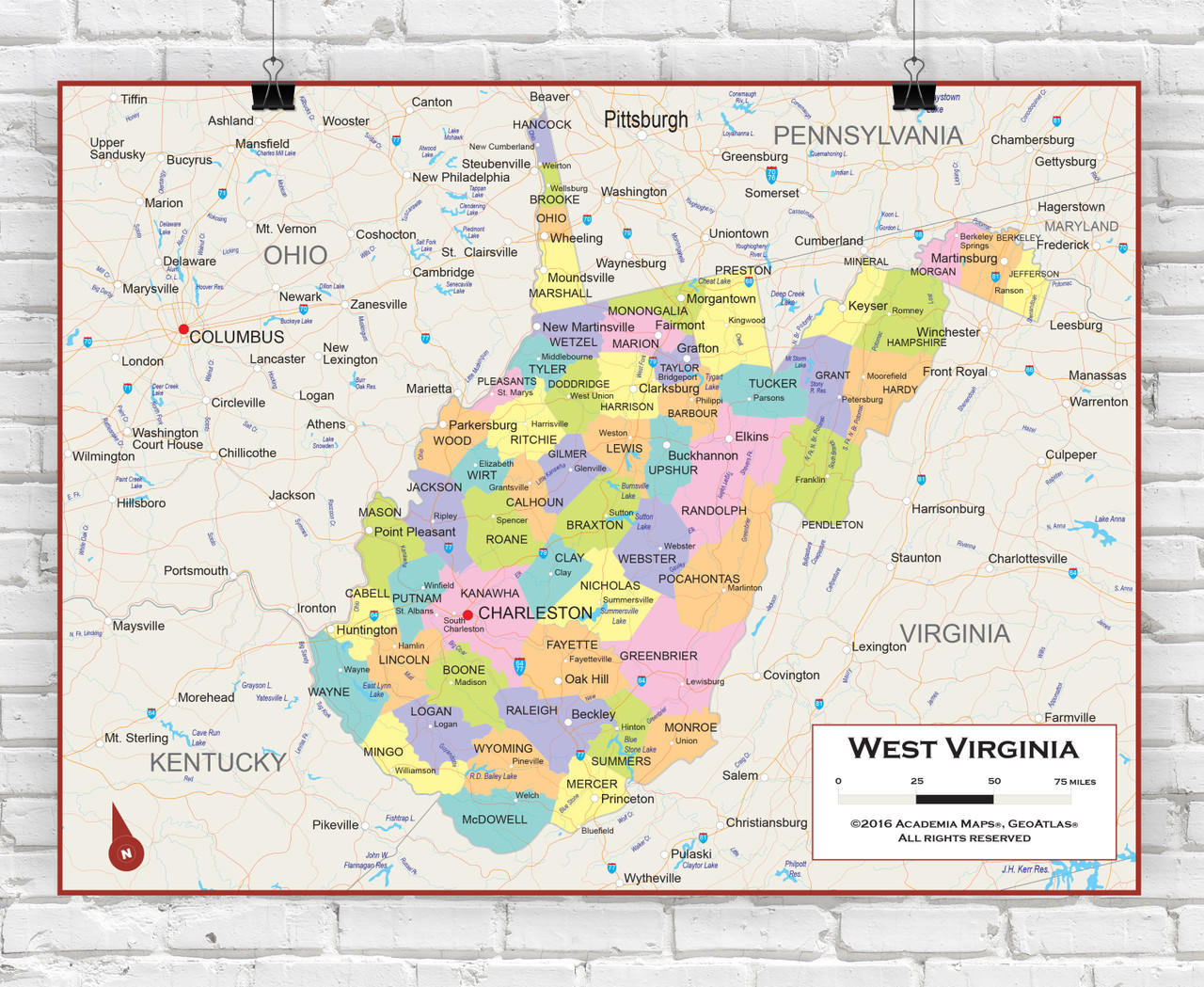 West Virginia Wall Map - Political | World Maps Online