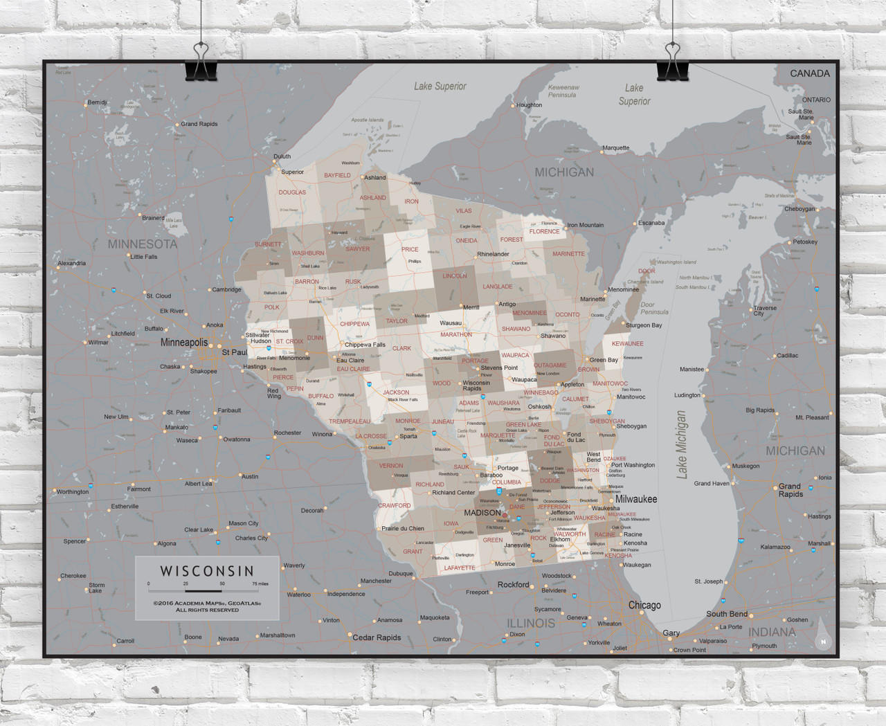 Wisconsin Wall Map - Executive | World Maps Online