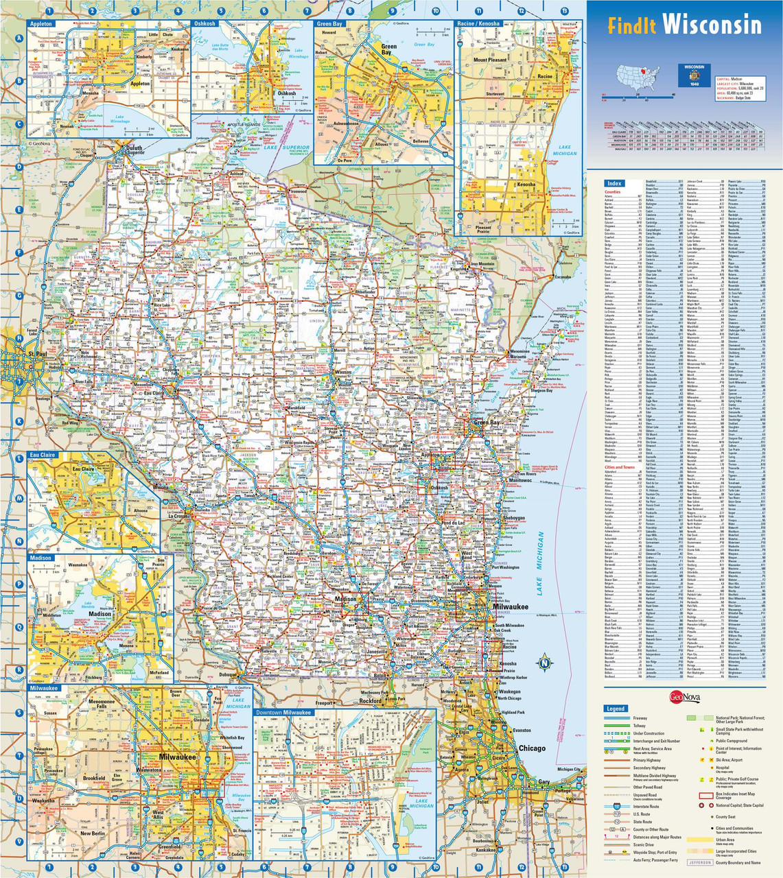 Wisconsin Reference Wall Map | World Maps Online