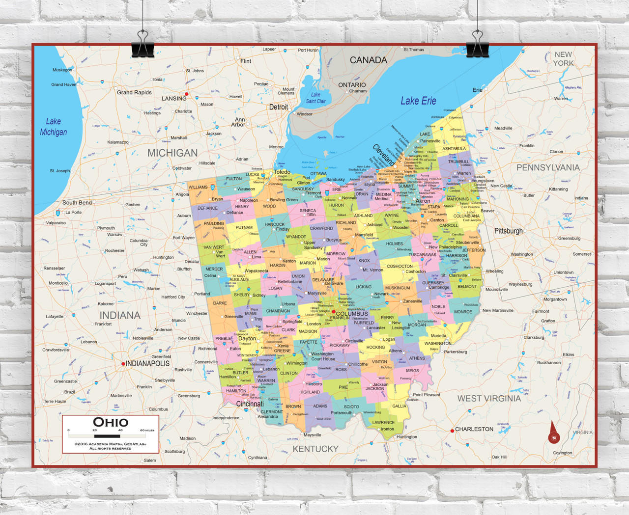 Ohio Wall Map - Political | World Maps Online
