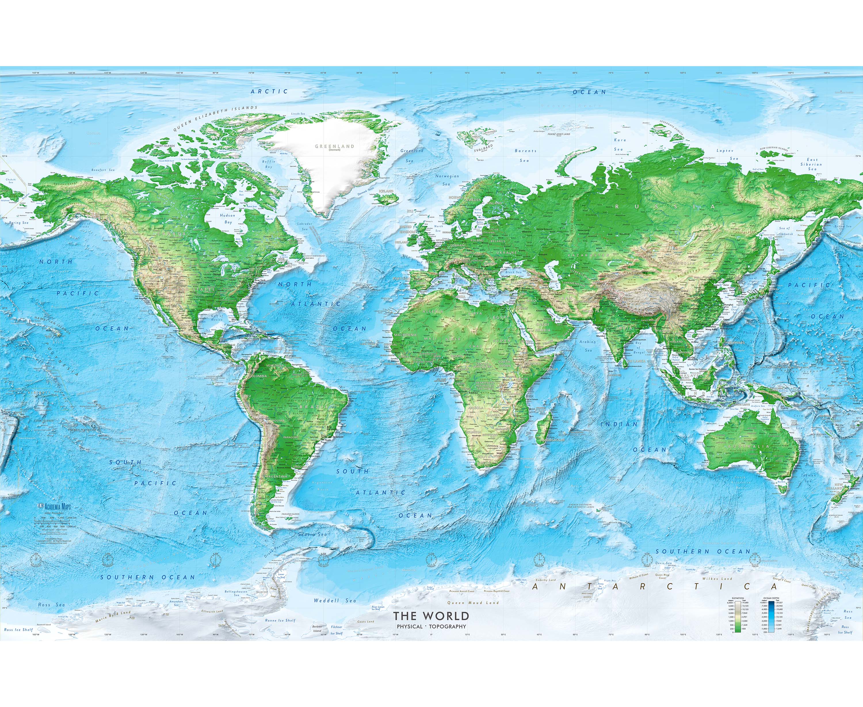 Physical Map Of The World Laminated Wall Map