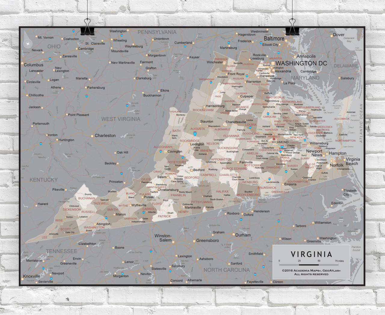 Virginia Wall Map - Executive | World Maps Online