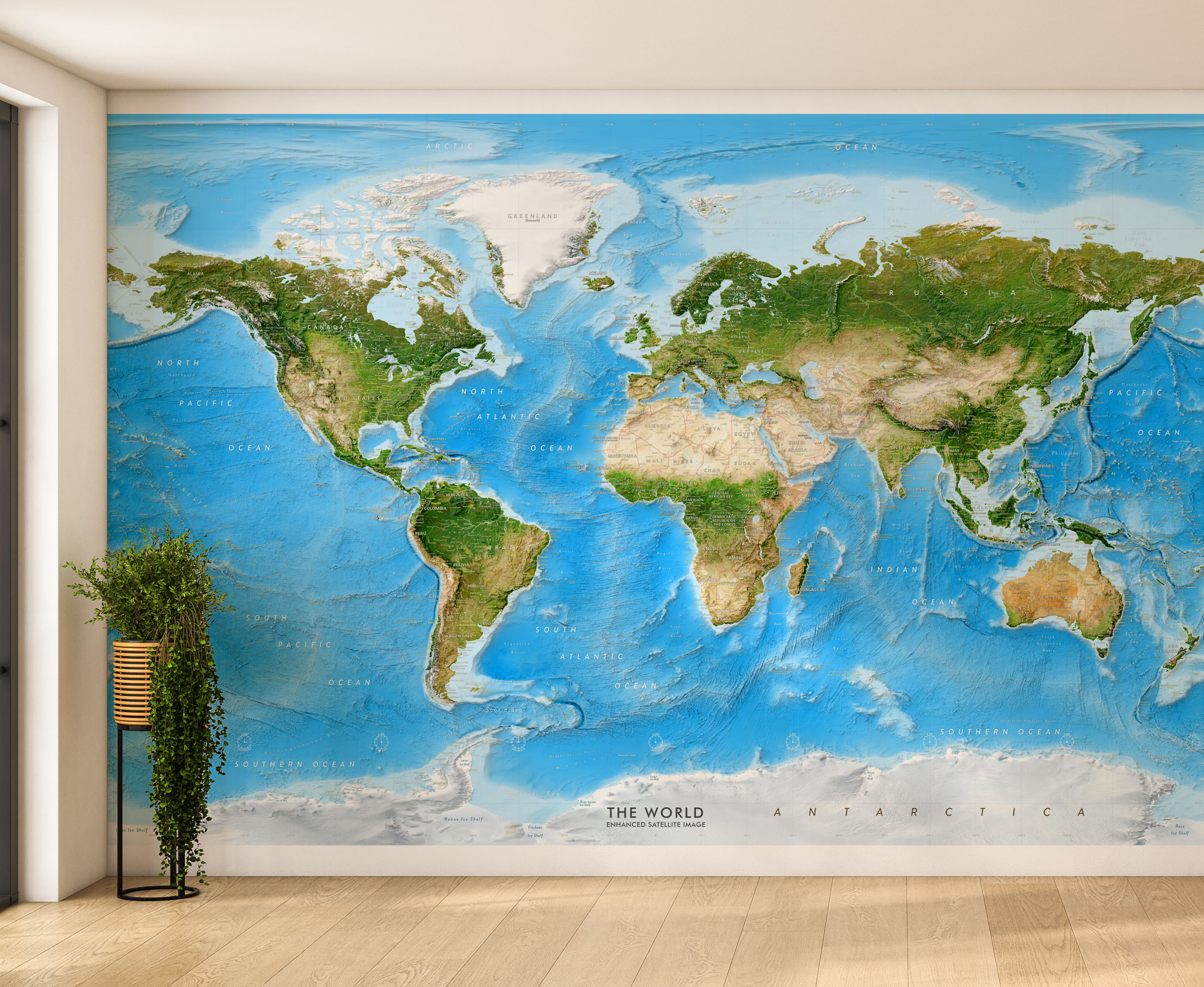 Enhanced Physical World Satellite Image Map Mural - Removable Wallpaper ...